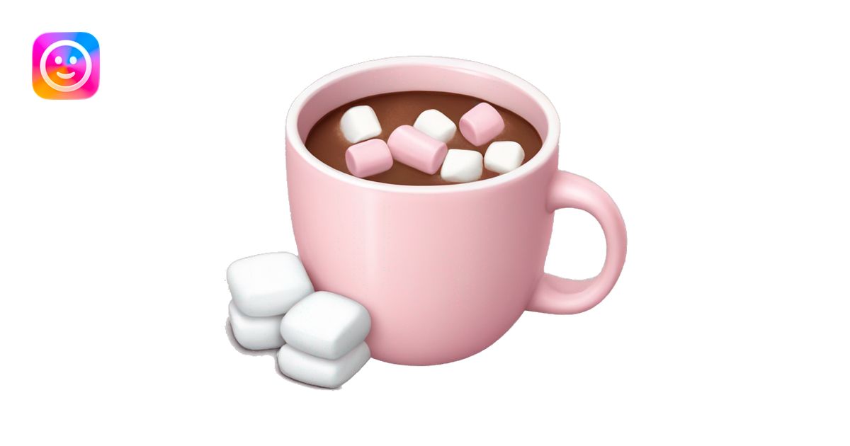 Light Pink mug of hot chocolate with marshmallows emoji | AI Emoji ...