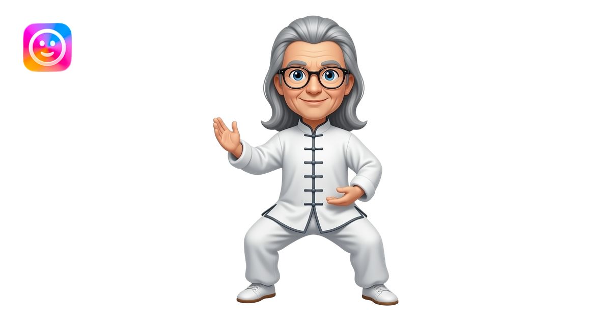 60 years taichi lady medium-long gray hair blue eye and glass emoji ...