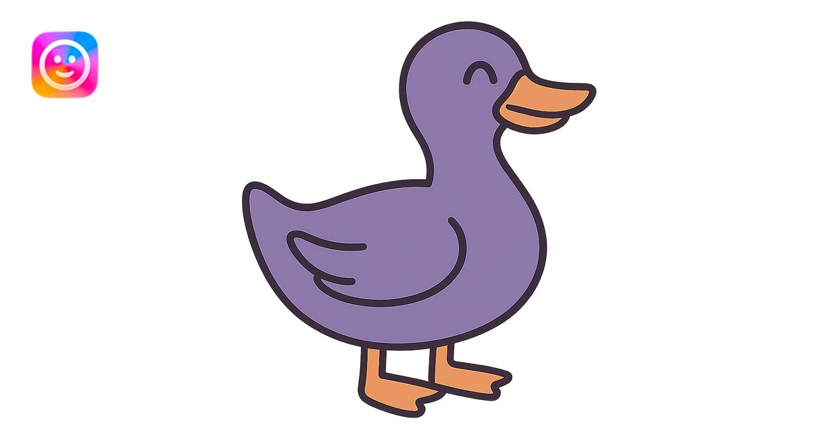 flat toon style happy purple duck, simple 2D drawing, minimal detail ...