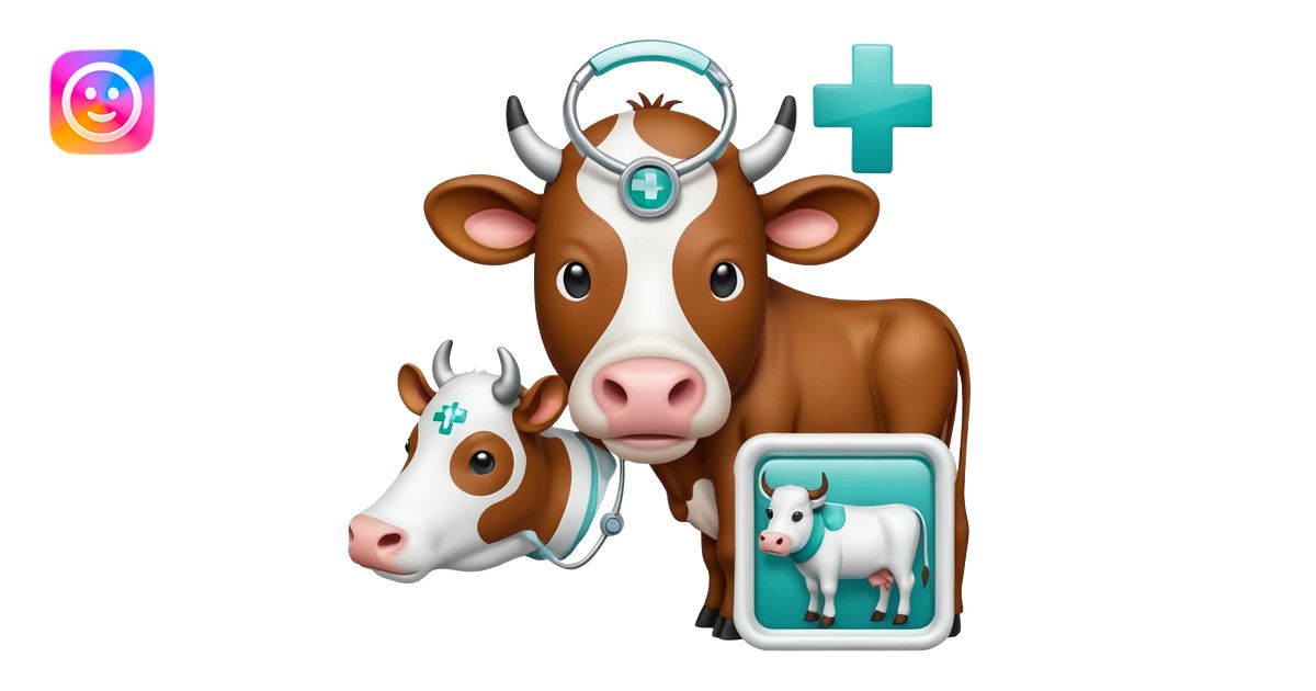 Emoji-style icon of a cow and buffalo with a medical cross and scan ...