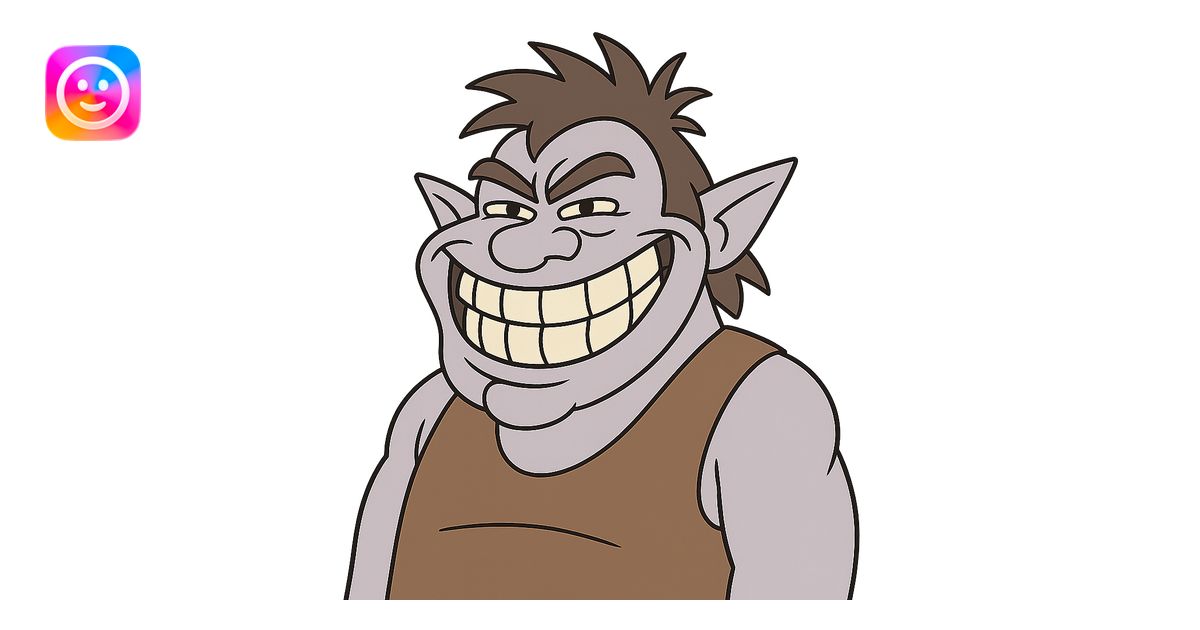 troll face, cartoon style, exaggerated grin, bold lines illustration ...
