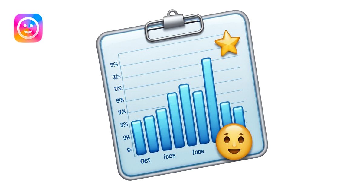 ios style emoji for report sheet consisting graph/ charts with sparkle ...