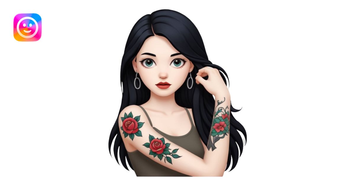 hyper realistic beautiful Pale girl with long black hair arm tattoos ...