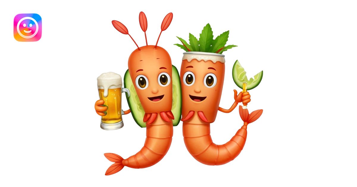 Create a modern emoji-style illustration of two shrimp characters ...