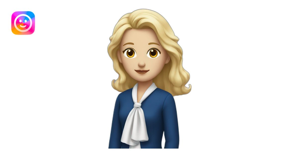 blonde girl in deep blue suit with white shawl emoji | AI Emoji Generator