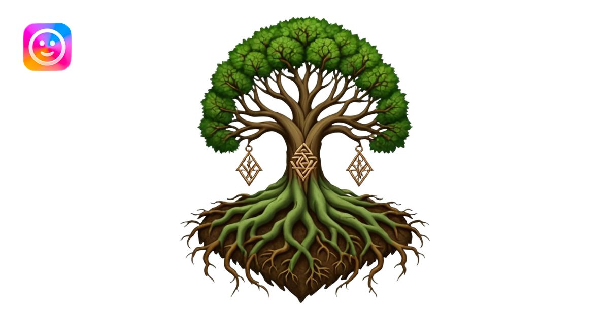 Tree roots forming a sigil shape, earth magic symbolism, deep greens ...