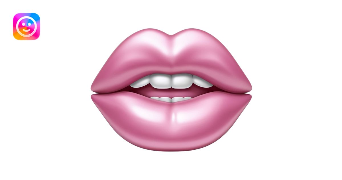 female lips emoji, smooth liquid metal chrome surface, sculpted shape ...