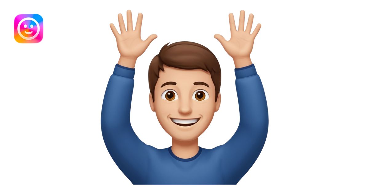 very happy guy with BIG smile and hands above head emoji | AI Emoji ...