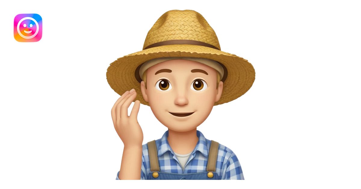 “A single emoji-style character combining 👨‍🌾😄 and 🤔: a smiling farmer ...
