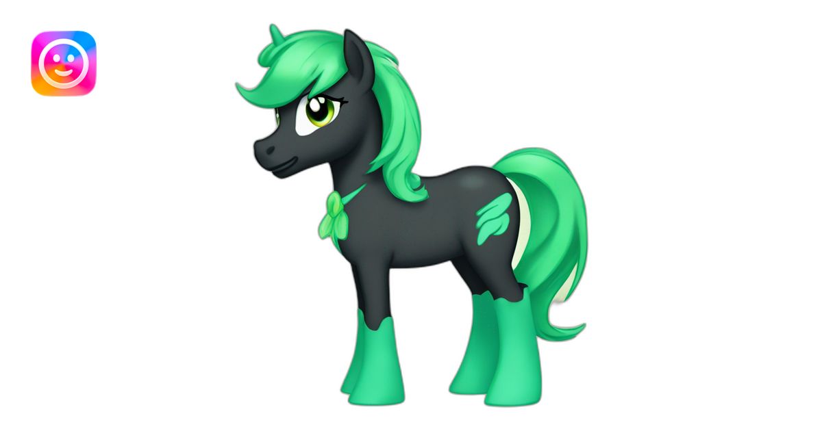 green filly from equestria with a black dishevelead mane emoji | AI ...