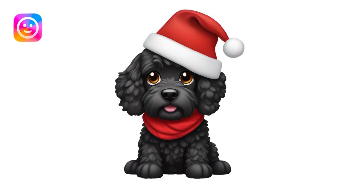 Black cockapoo dog wearing Santa hat and red scarf emoji | AI Emoji ...