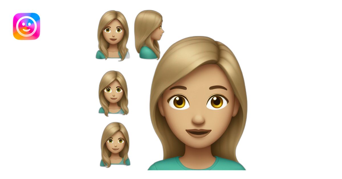 woman grading light brown hair, blue-green eyes emoji | AI Emoji Generator