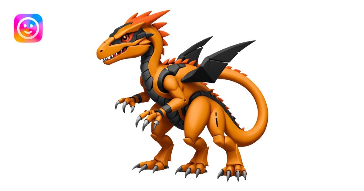 Cool Edgy Black Orange Digimon-Fakemon-Guilmon-Velociraptor-Dragon ...