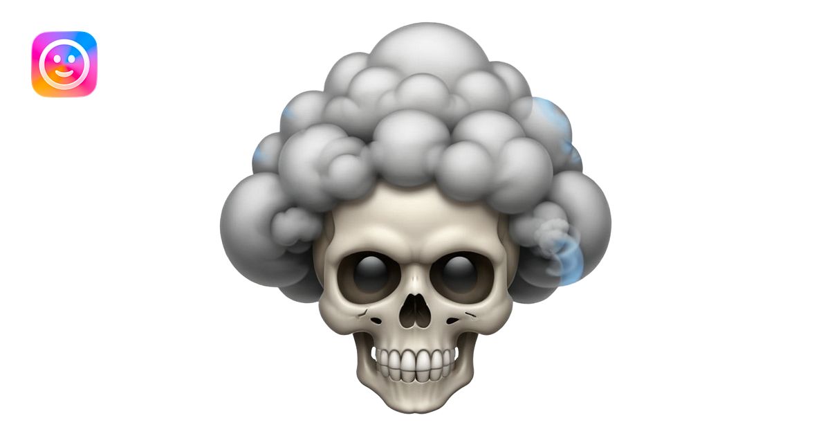 Make a skull emoji whose head is blasted off and smoke is coming from ...