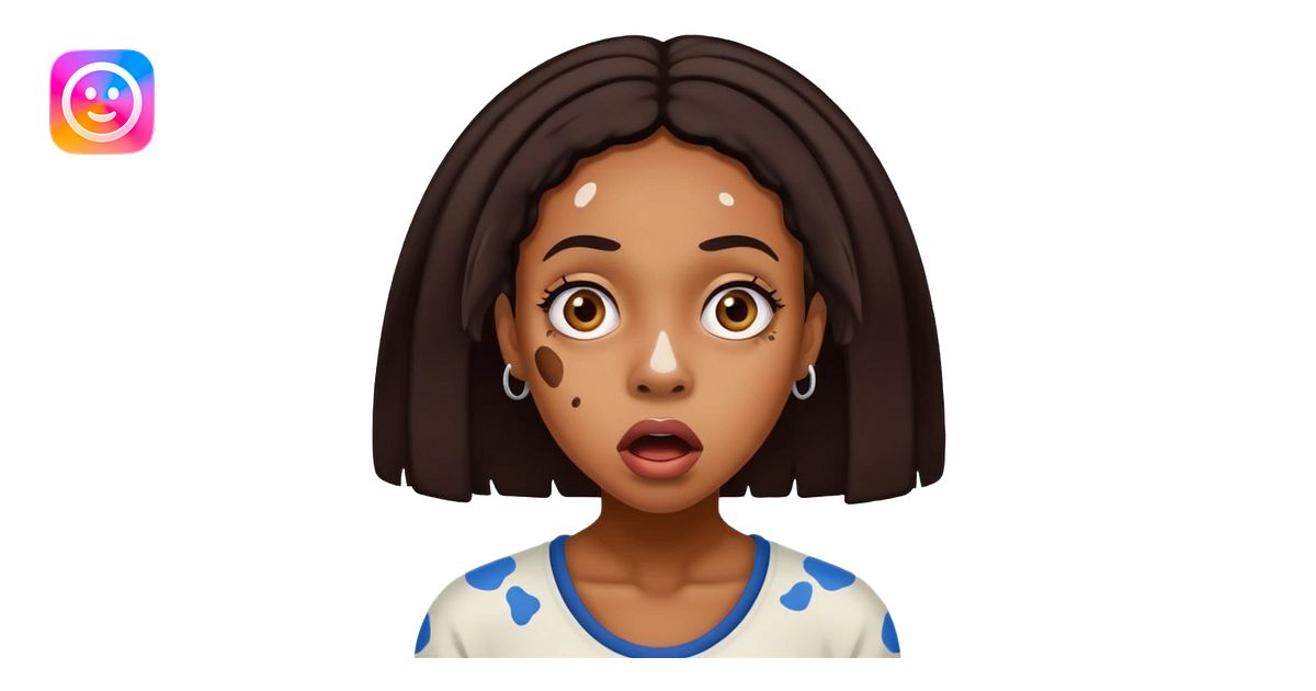 Emoji of a very shocked black female with vitiligo (alot of vitiligo ...