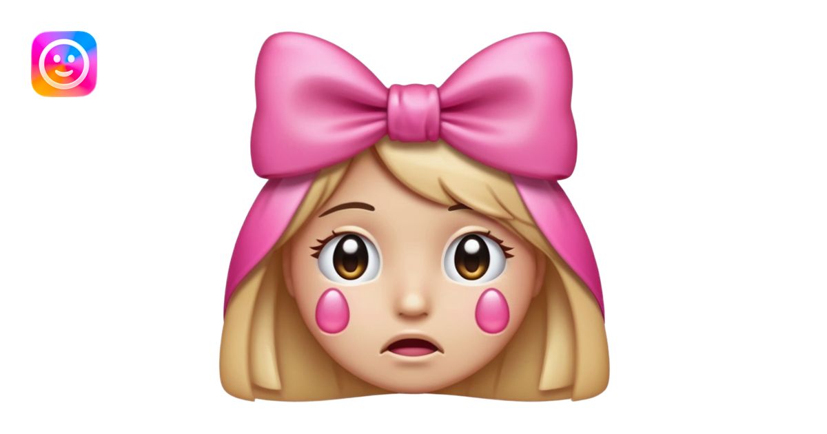 crying emoji face with a shiny pink bow on top emoji | AI Emoji Generator