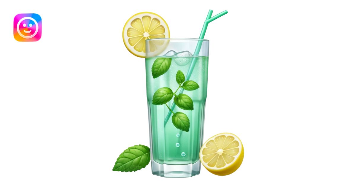A 3D cartoon transparent glass with sparkling lemon mint drink, bubbles ...