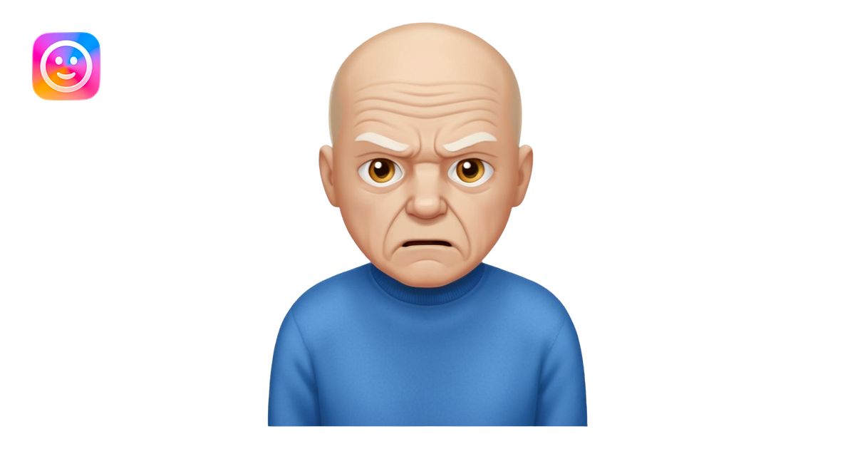 Old man, angry, blue sweater, bald emoji | AI Emoji Generator