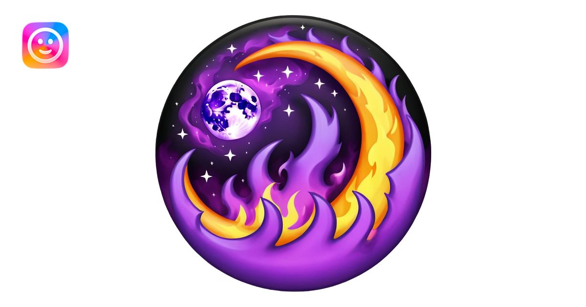 purple and black fire with a moon inside emoji | AI Emoji Generator