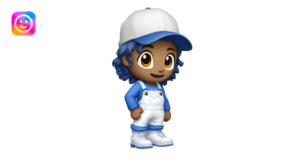 Black messy hair, white overalls, blue long sleeve shirt, Blue eyes ...