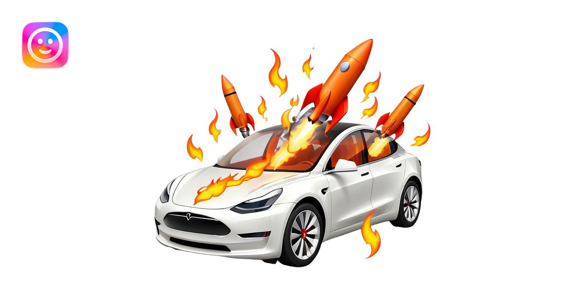 Tesla model 3 white. Two rockets mounted on roof flame backwards emoji ...