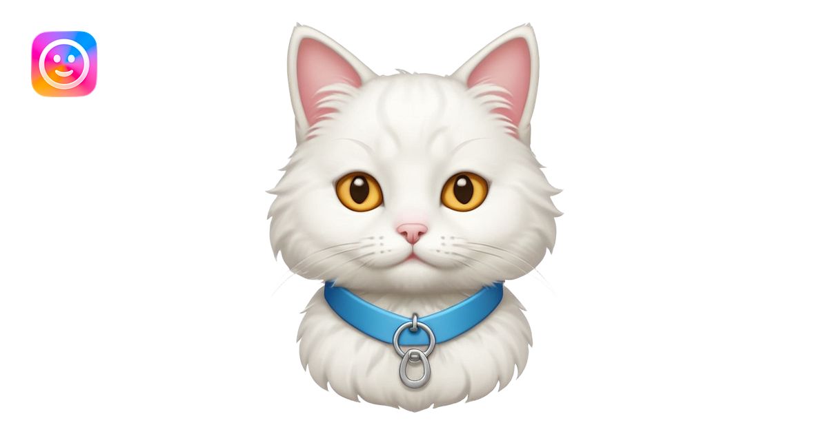A WHITE CAT with a name tag that says mat emoji | AI Emoji Generator