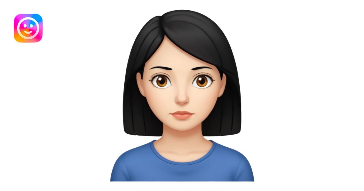 emoji of a 30-year-old woman, mature appearance, black hair, thoughtful ...