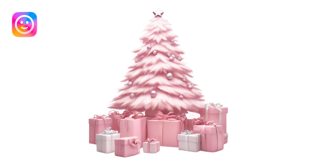 Light pink Christmas gifts under a white Christmas tree emoji | AI ...