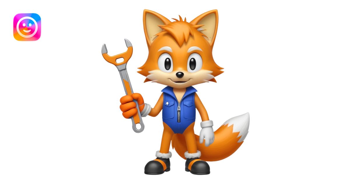 Tails from Sonic the Hedgehog, holding a wrench emoji | AI Emoji Generator