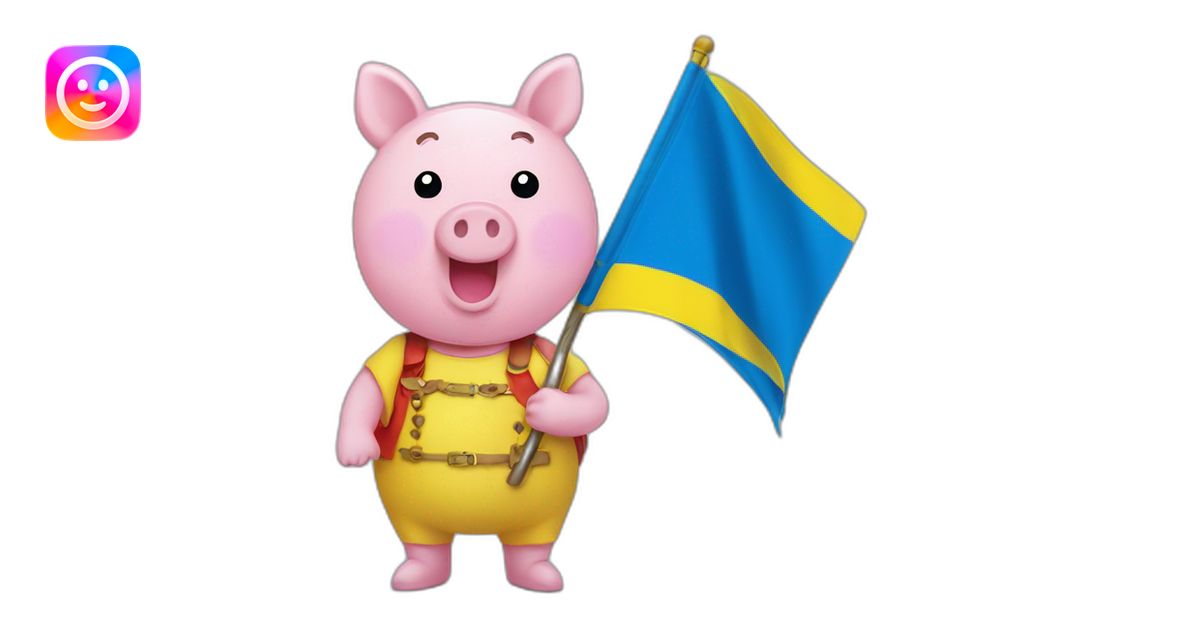 Pepa pig holds a Ukrainian flag emoji | AI Emoji Generator