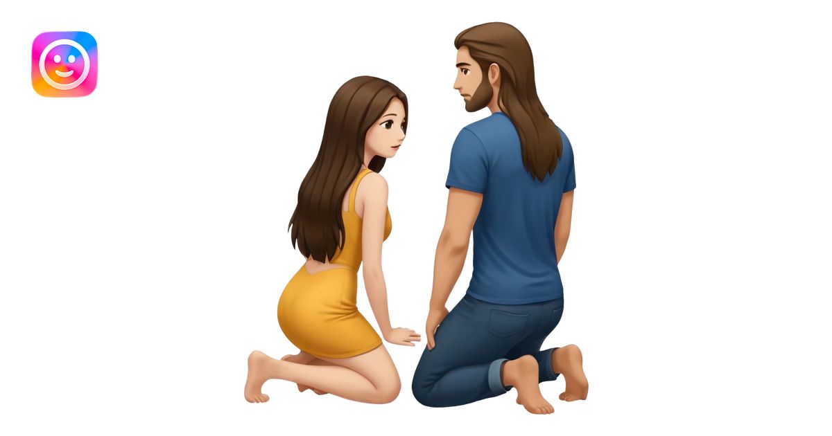 A woman facing towards a man only showing her back and she kneels down ...