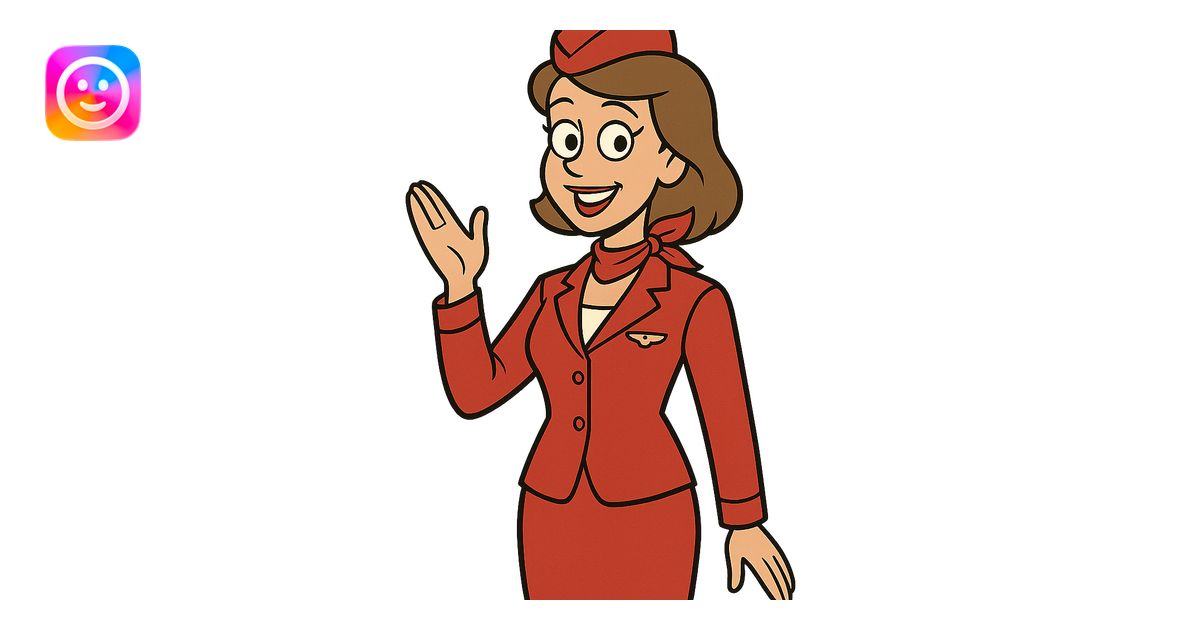 flight attendant in a red uniform, smiling, classic airline style ...