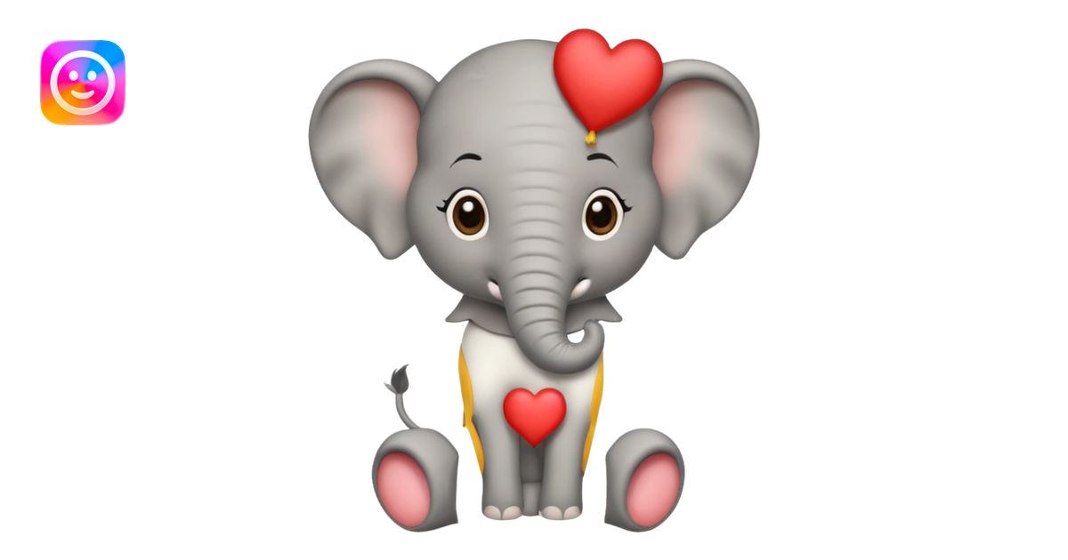 Elephant calf with small heart symbol on head, circus cloth emoji | AI ...