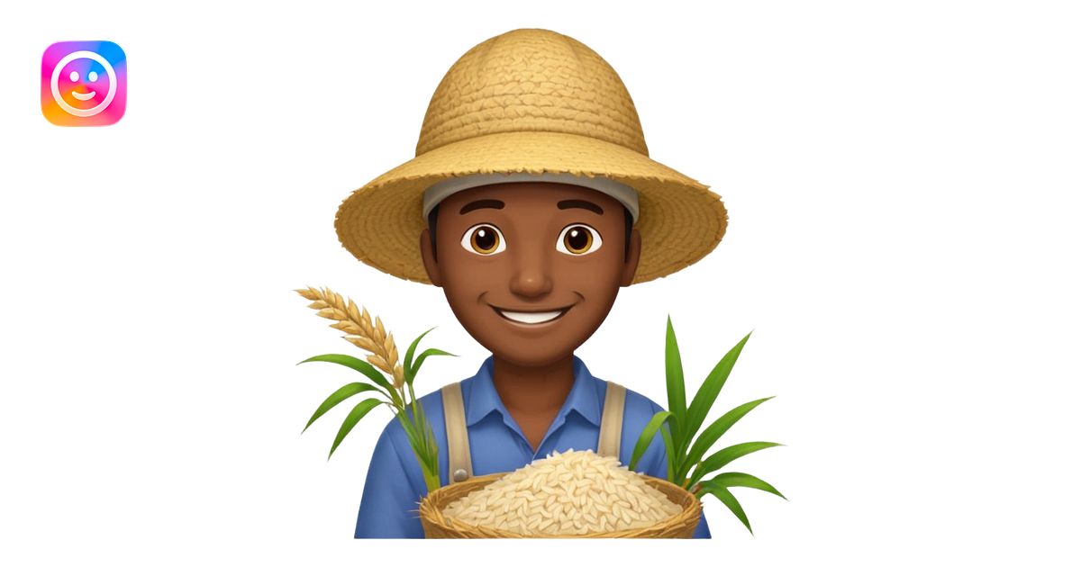 Indian man with asian rice farmer hat harvesting rice emoji | AI Emoji ...