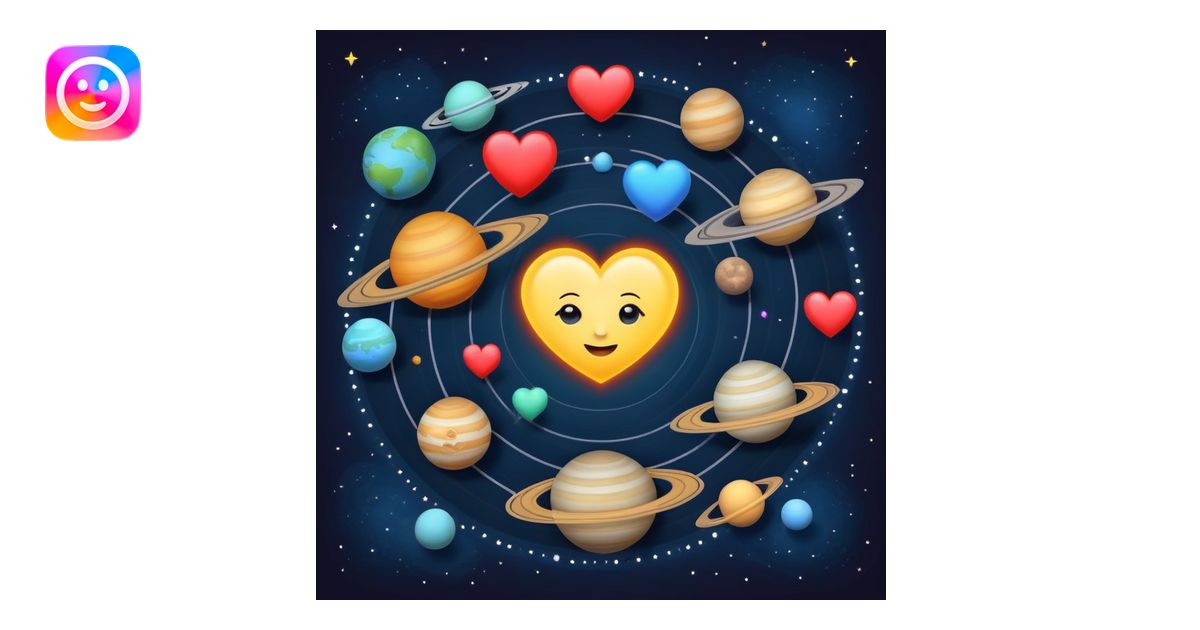 Solar system with heart-shaped planets orbiting a sun, colorful planets ...