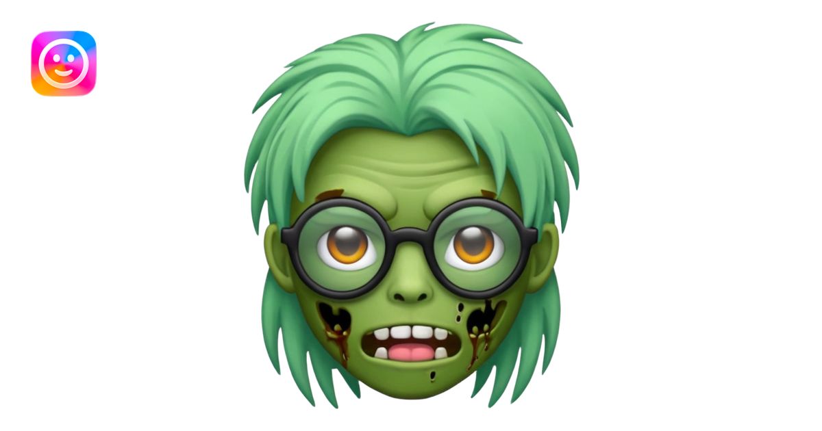 Emoji de zombi com óculos e cabelo preto emo sem pontas e óculos ...
