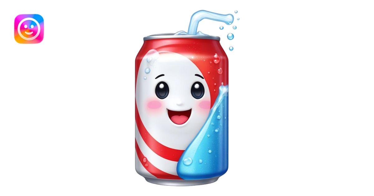 Cute Kawaii Soda Can, bubbly and vibrant, bright red and blue stripes ...