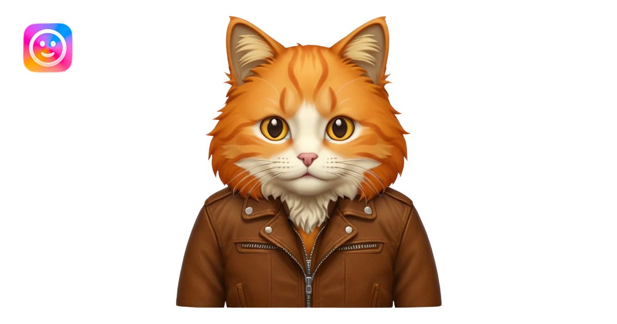 orange cat with brown leather jacket emoji | AI Emoji Generator