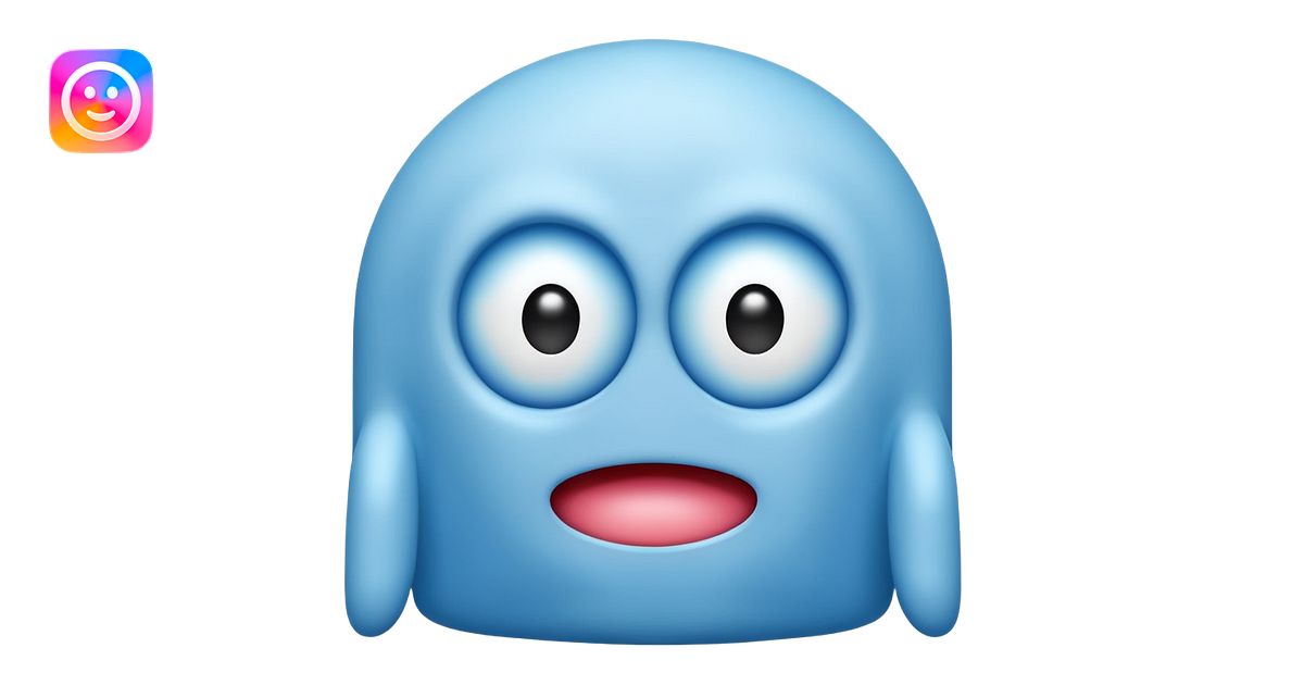 Sky Blue Pacman ghost character with big eyes emoji | AI Emoji Generator