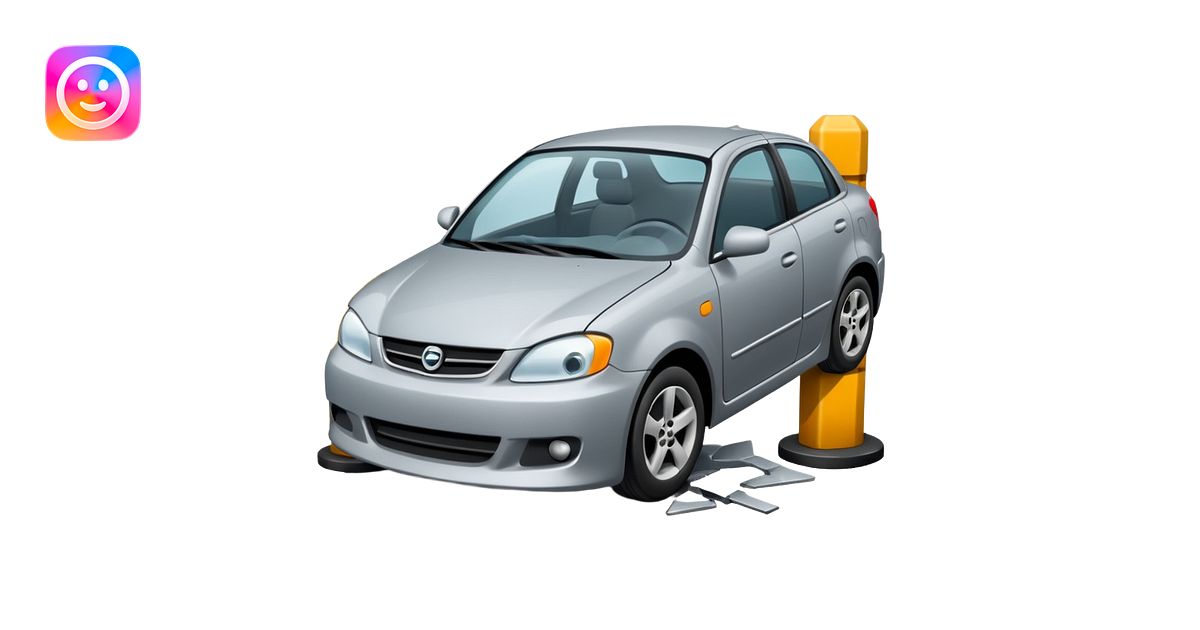 car crashed to a trafic barrier barrier in front of car and car front ...