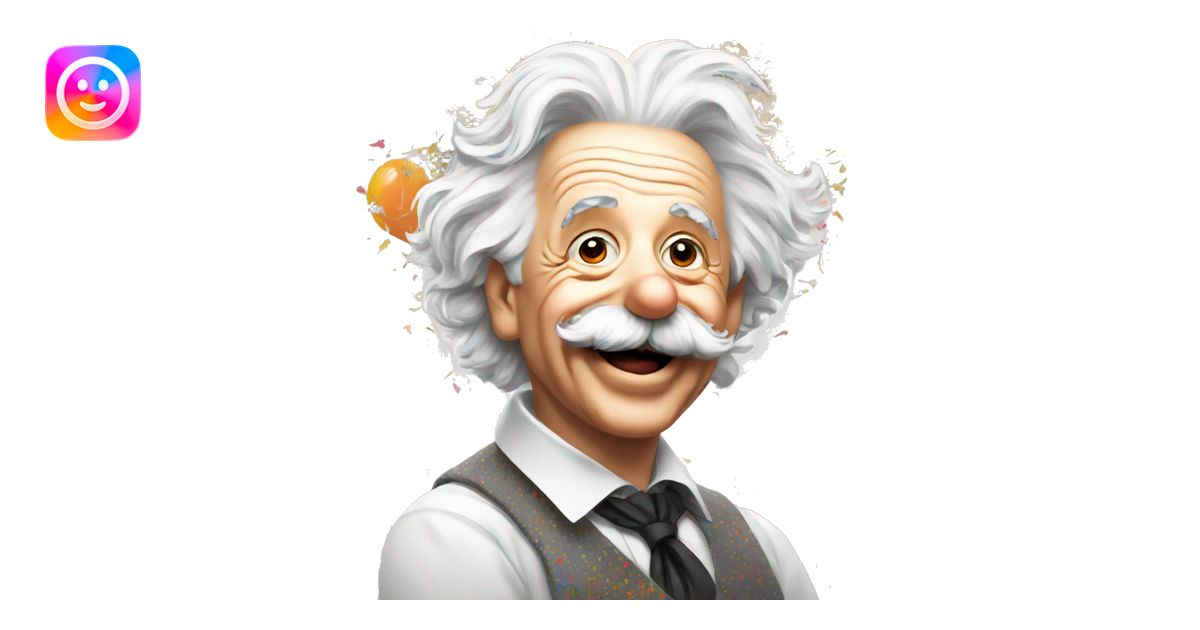 happy albert einstein with colourful confetti and party balloons emoji ...