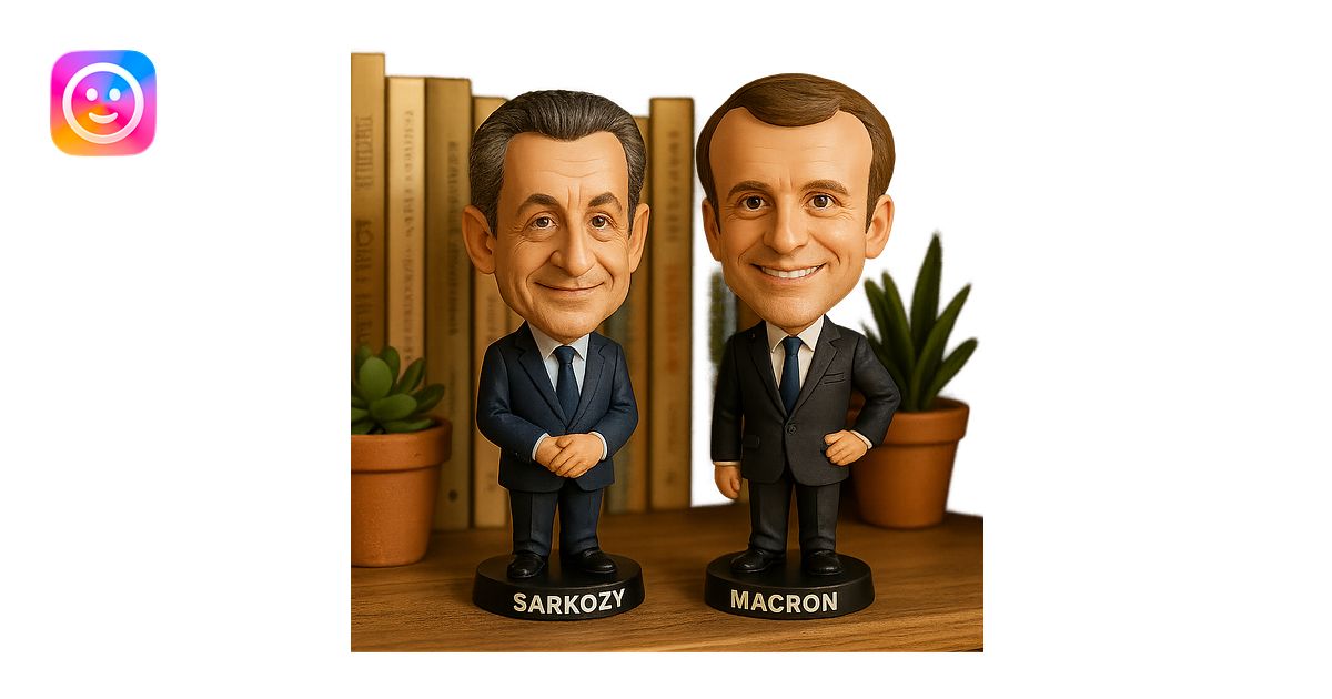 bobblehead style figures of Nicolas Sarkozy and Emmanuel Macron ...