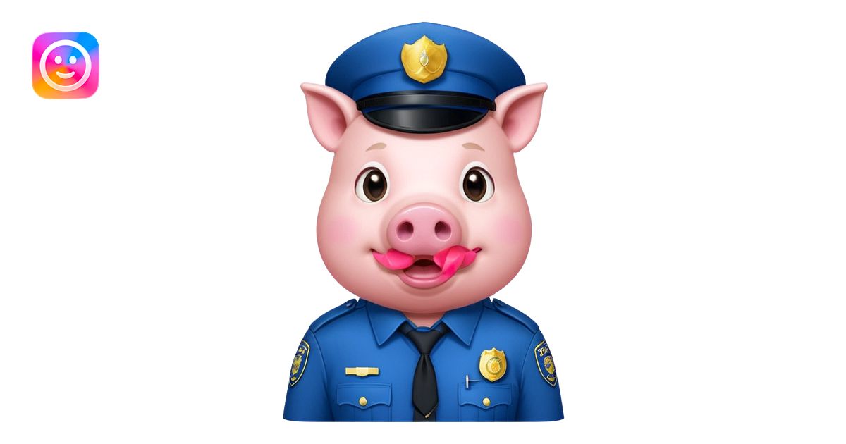 a pig, upright, in a police officer uniform, drooling, eyes looking to ...