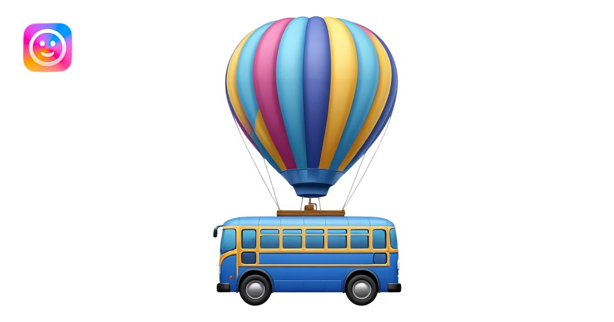 make me a high definition emoji of a Blue bus suspended by a single hot ...