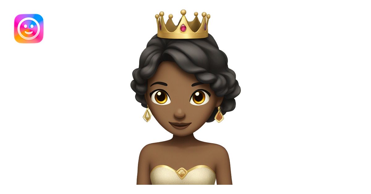 tan black haired gurl with dress and crown as a princess with eyes closed happy emoji | AI Emoji ...