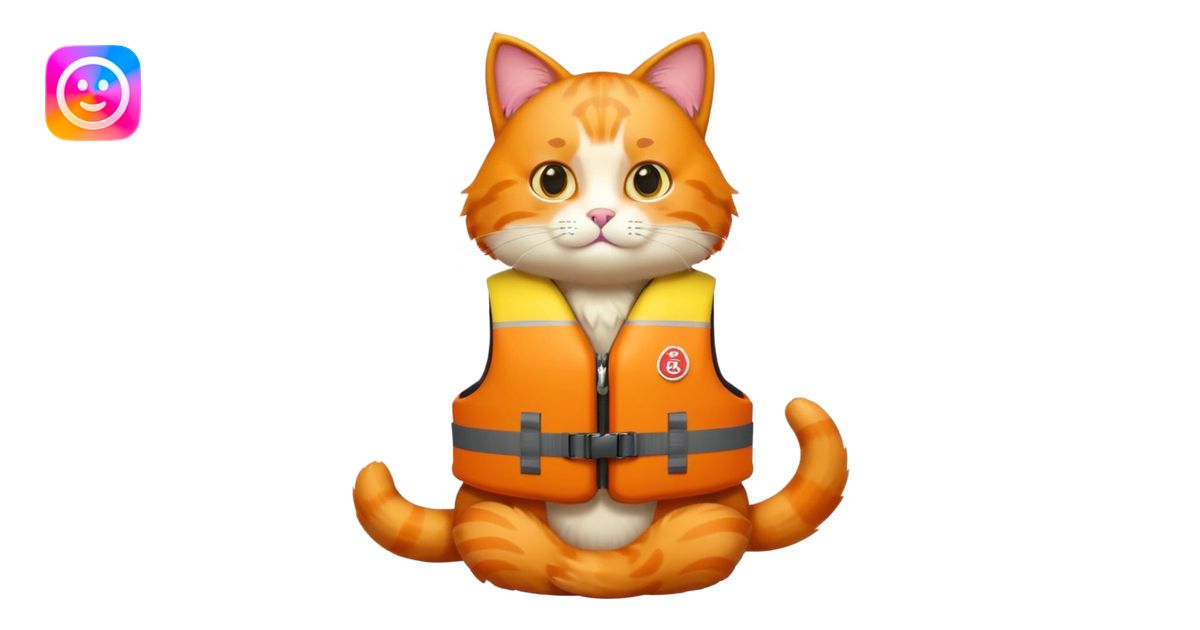 Big orange saviour cat emoji full body with life vest emoji | AI Emoji ...