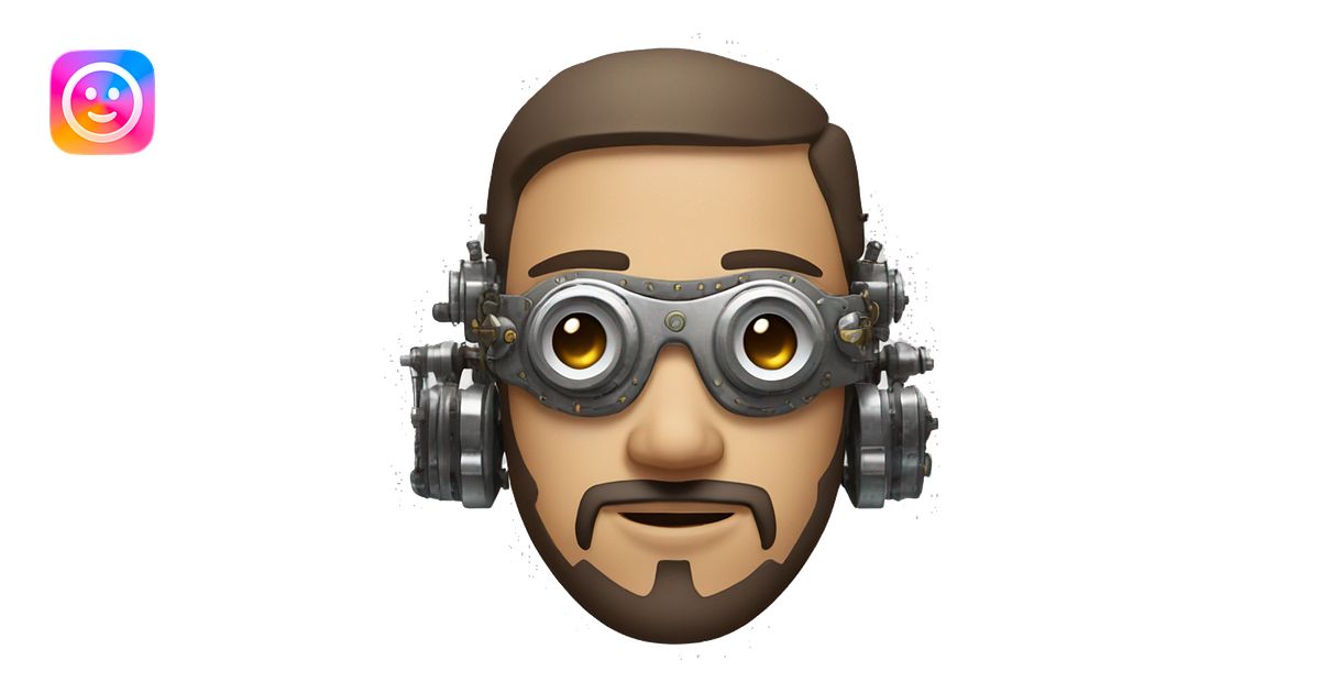 male cyborg head with brown short hair, brown beard, silver steampunk ...