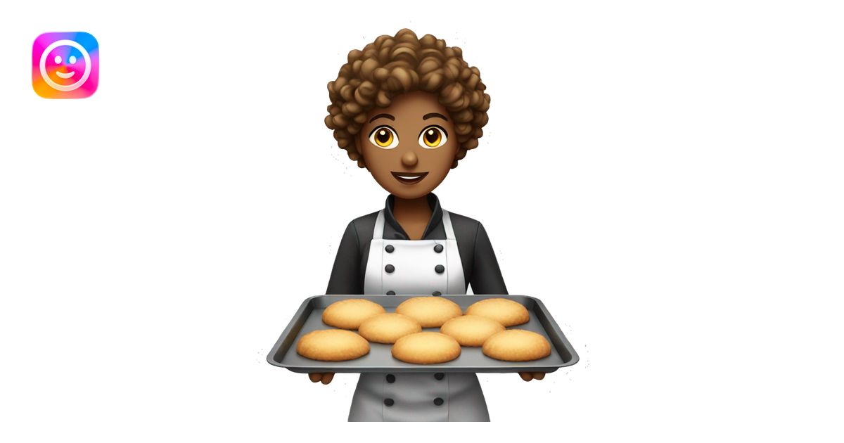curly female pastry chef standing up holding a baking tray emoji | AI ...