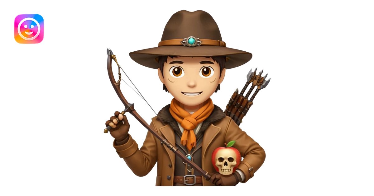 male human monster hunter emoji, wearing brown leather coat and wide ...