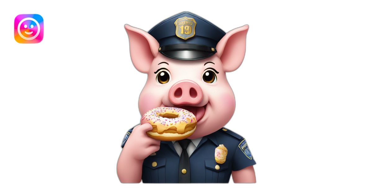 Pig in police hat with 1911 eating donut emoji | AI Emoji Generator
